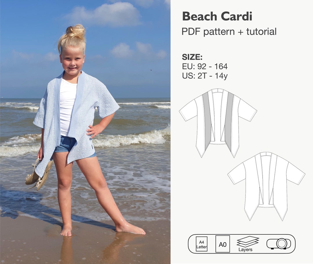 Beach Kimono Sewing Pattern, Cardigan Pdf Pattern, Beach Cover up ...