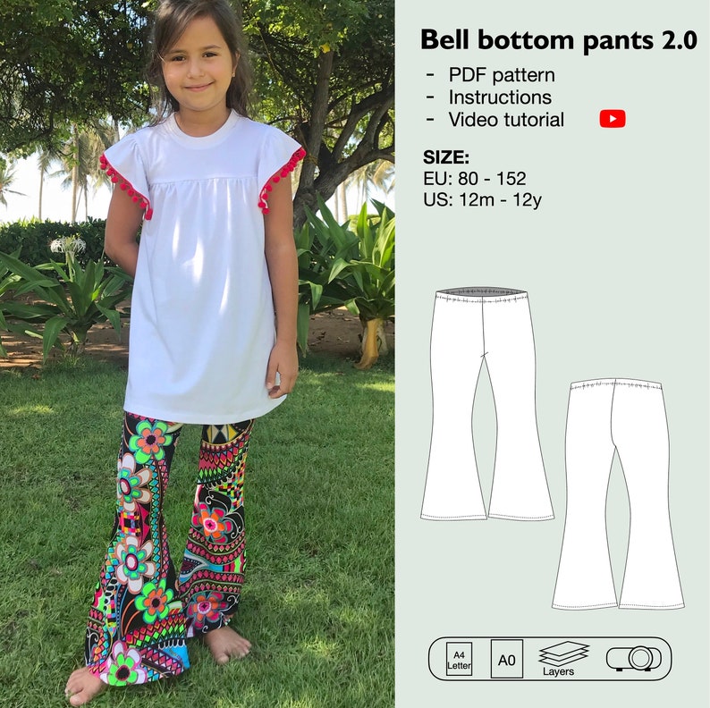 Bell Bottom Pants Pdf Sewing Pattern, Flare Leg Pants, Leggings Sewing ...