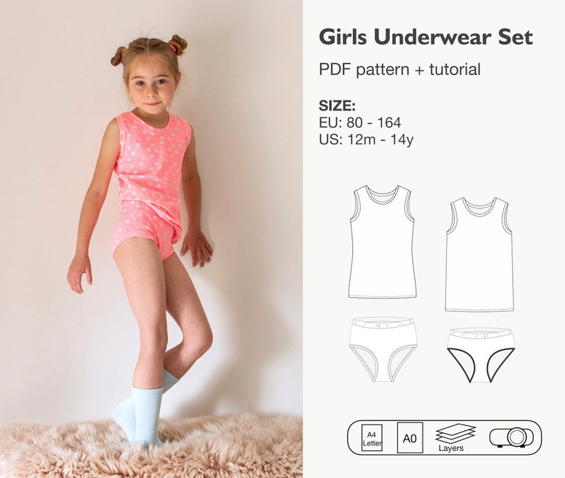 Girls Underwear Set Pdf Sewing Pattern Girls Vest Girls - Etsy Hong Kong