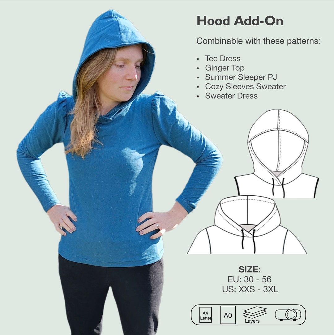 Hood Add-on Sewing Pattern, T-shirt Dress With Hood, Hooded Tee Dress ...
