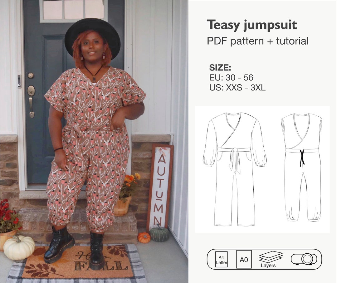 Women Jumpsuit Pdf Sewing Pattern, Jumpsuit With Long Sleeves, Women ...