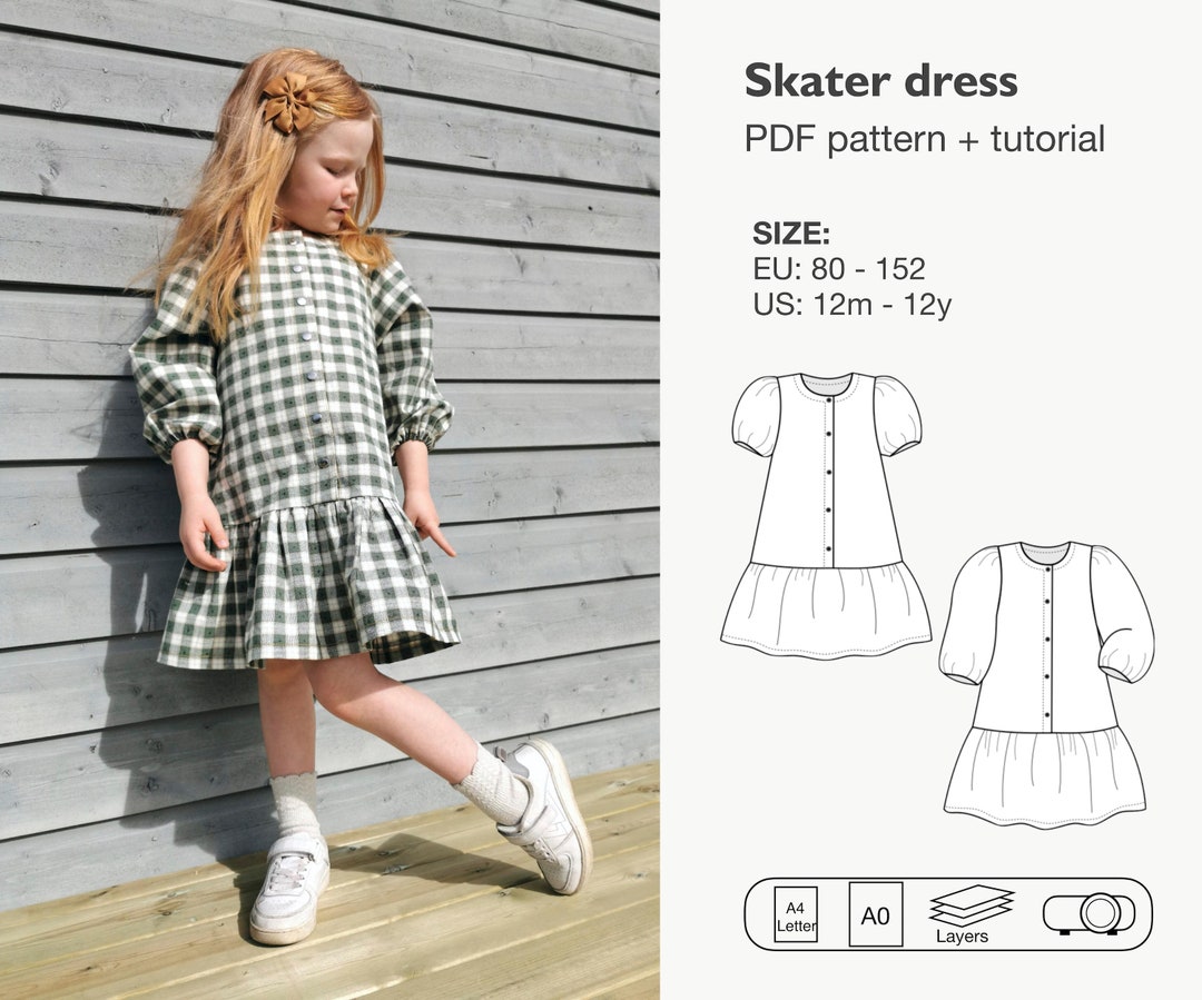 Girls Front Button Dress Sewing Pattern, Girls Dress Pdf Pattern ...
