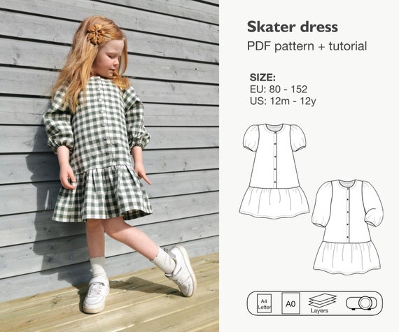 Girls Front Button Dress Sewing Pattern Girls Dress Pdf | Etsy