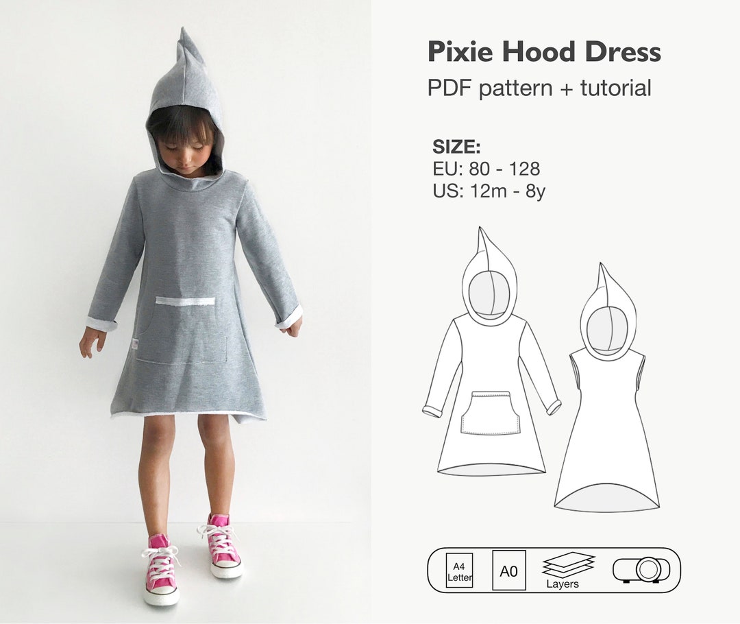 Girls Hood Dress Pattern Pixie Hood Dress Hoodie Dress With - Etsy