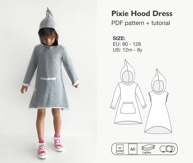 Girls Hood Dress Pattern Pixie Hood Dress Hoodie Dress With | Etsy