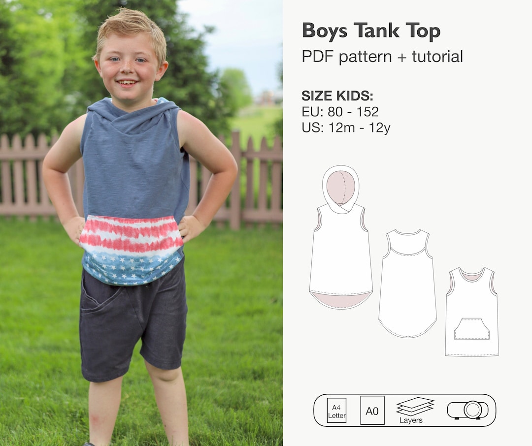 Boys Tank Top Sewing Pattern, Tank Top With Hood, Shirt With Kangaroo ...