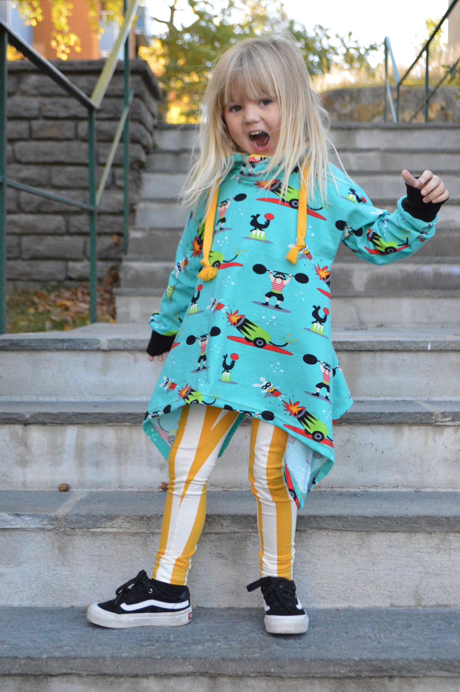 Girls triangle dress sewing pattern flared hooded dress pdf | Etsy