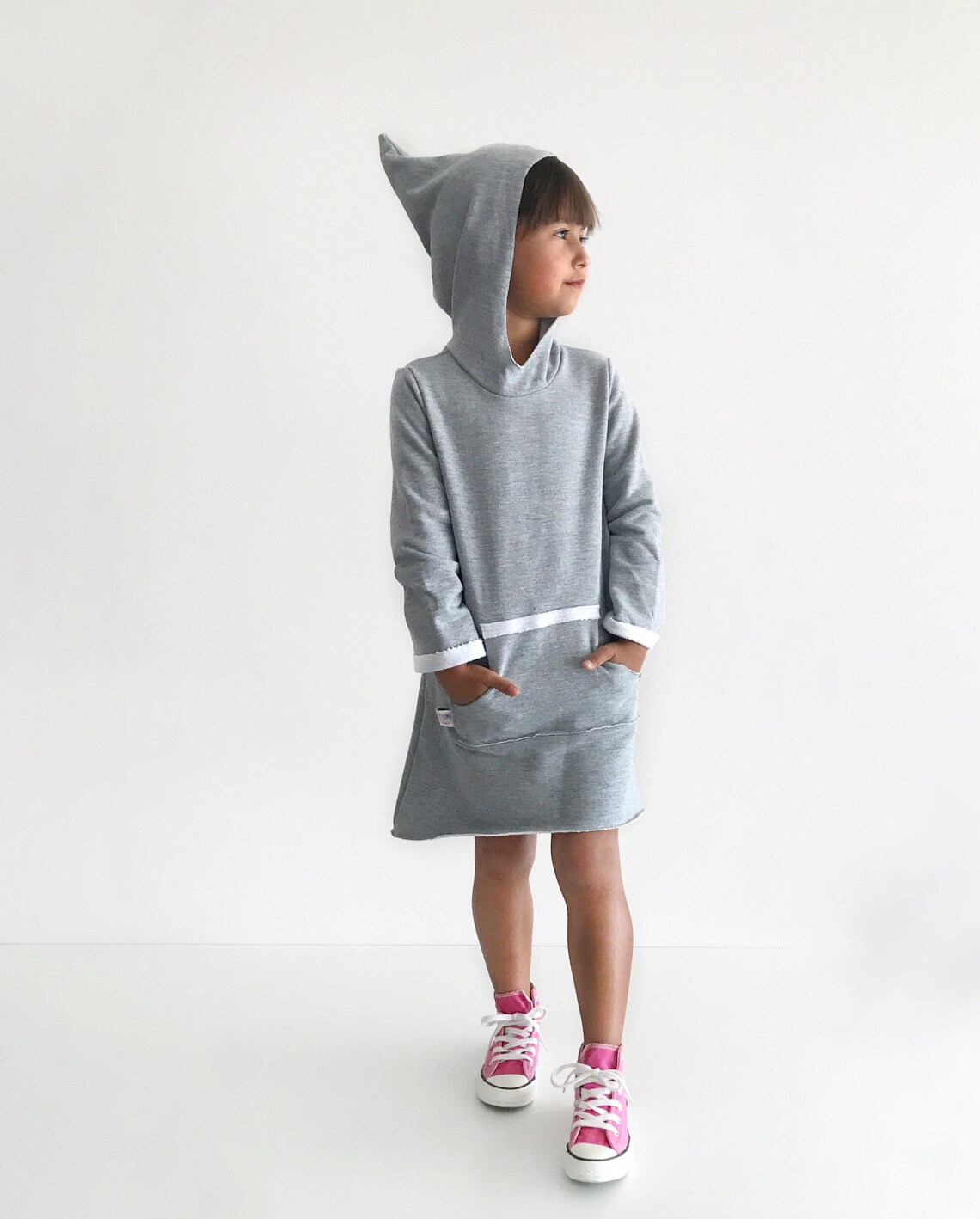 Girls Hood Dress Pattern, Pixie Hood Dress, Hoodie Dress With Kangaroo ...