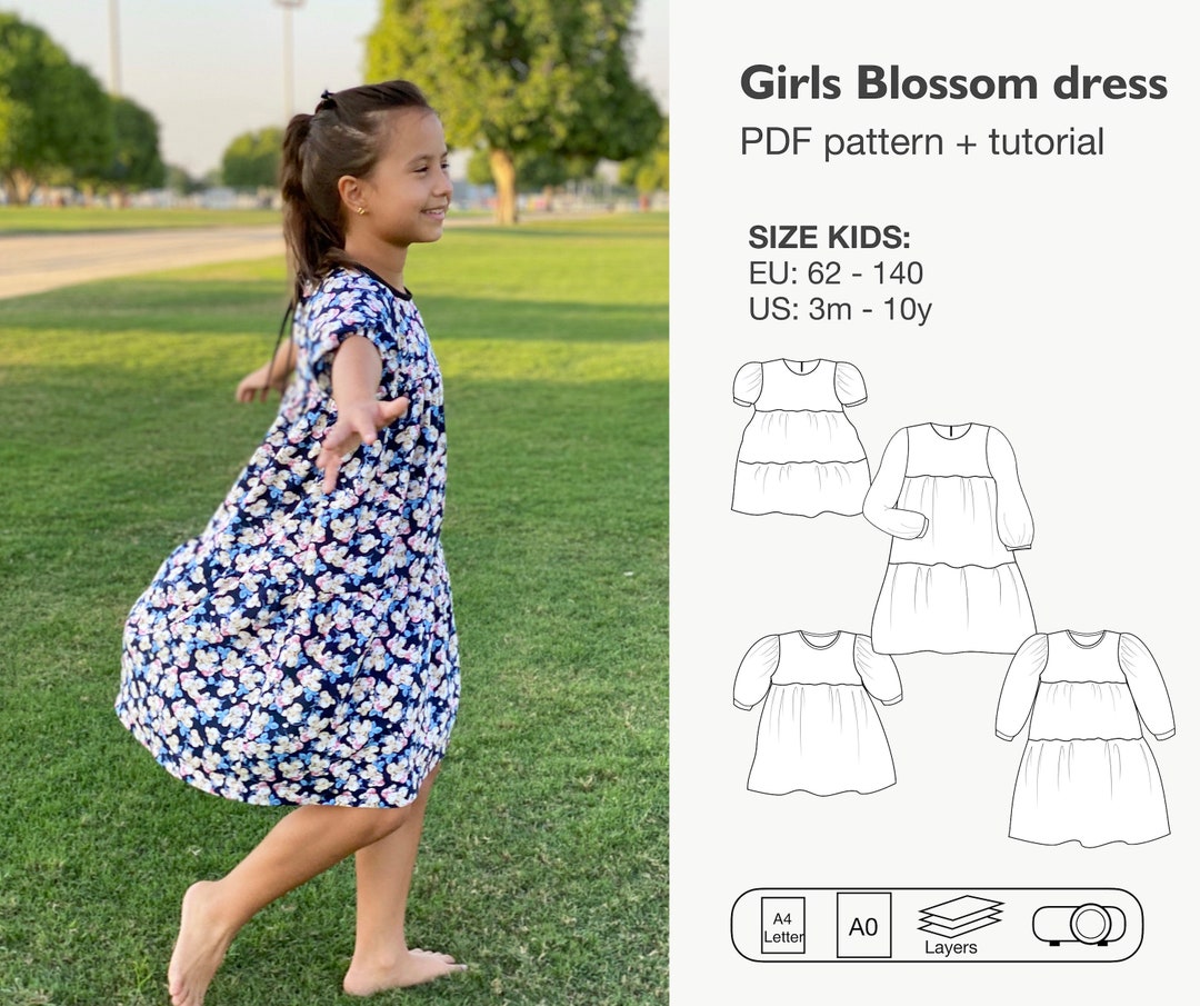 Girls Tiered Dress Sewing Pattern, Ruffle Tunic Pdf Pattern, Long ...
