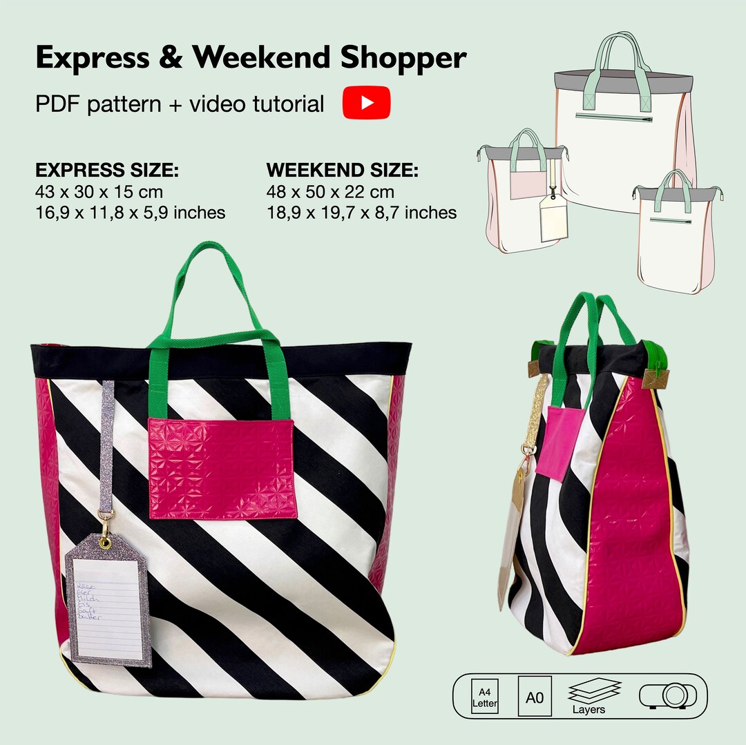 Shopper Pdf Sewing Pattern, Reusable Shopping Bag, Tote Bag, Hand Bag ...