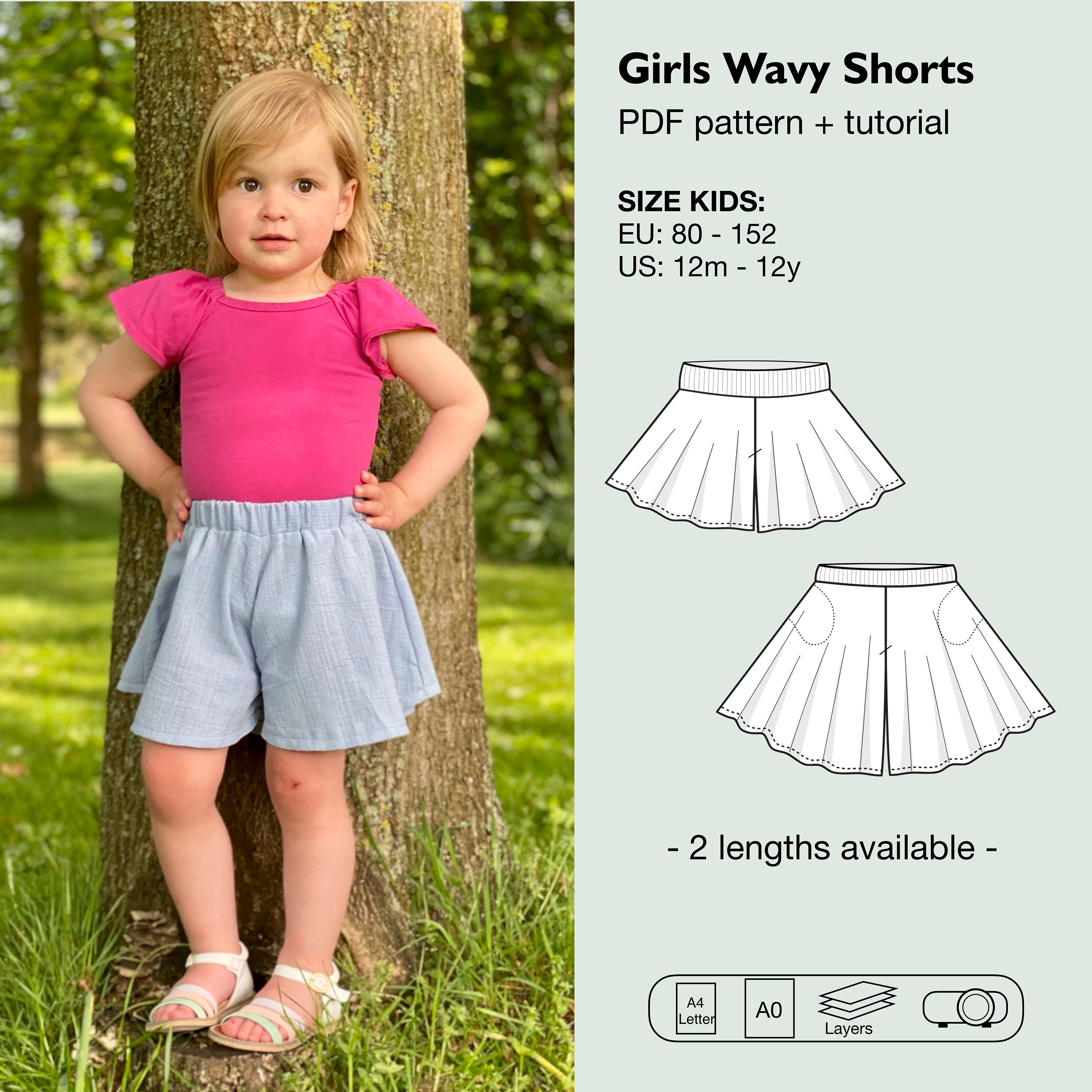 Girls wavy shorts sewing pattern