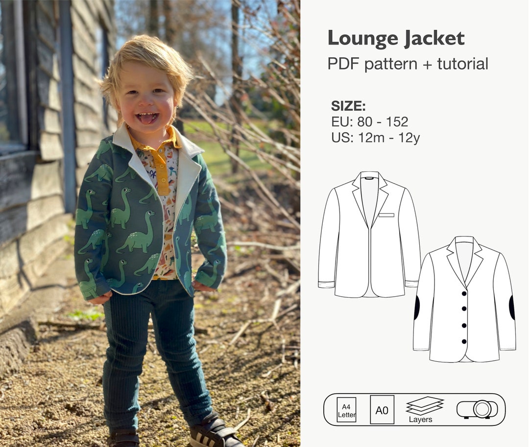 Lounge Jacket Pdf Sewing Pattern, Boys Sport Coat Jacket Pattern, Girls ...