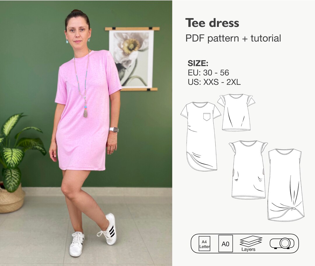 Tee Dress Sewing Pattern T Shirt Dress Mini and Maxi Length - Etsy