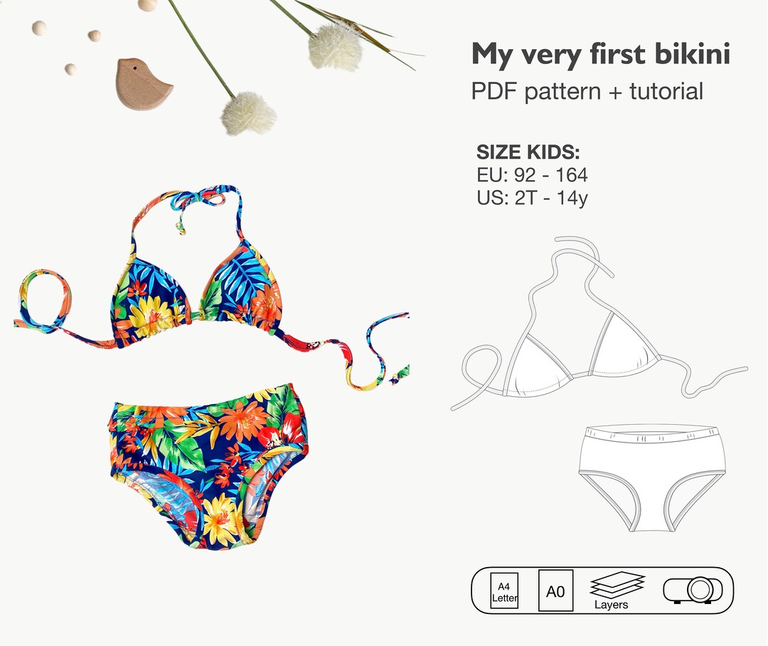 Girls Bikini Pdf Sewing Pattern Girl Swimsuit Bathing Suit - Etsy Ireland