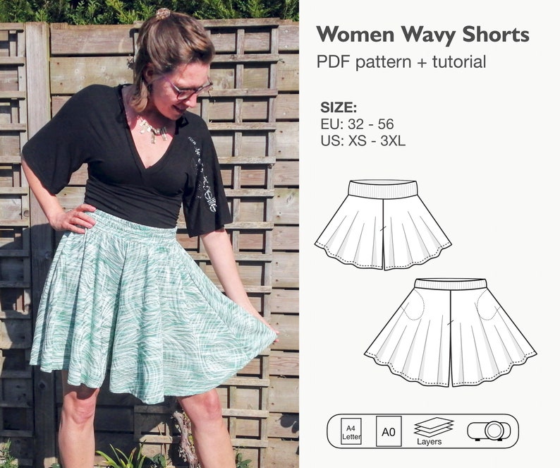 Women Skort Sewing Pattern Mini Culotte Divided Skirt - Etsy