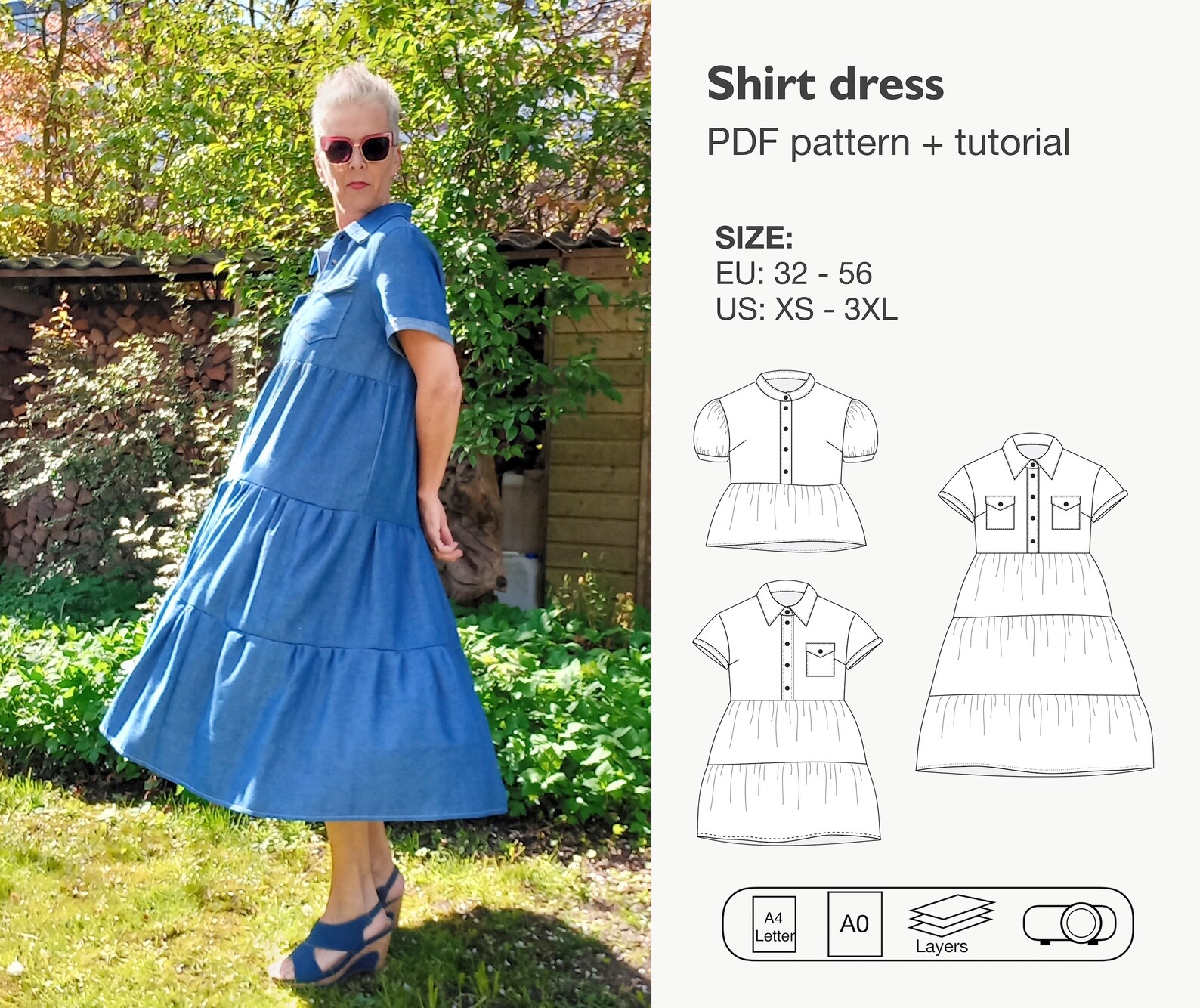 Women Tiered Dress Sewing Pattern High Waist Dress Tiered - Etsy