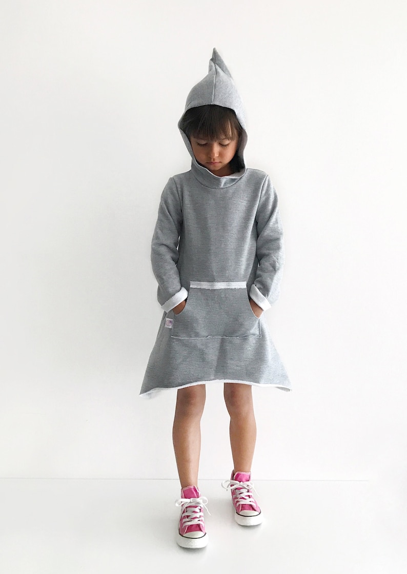 Girls Hood Dress Pattern, Pixie Hood Dress, Hoodie Dress With Kangaroo ...