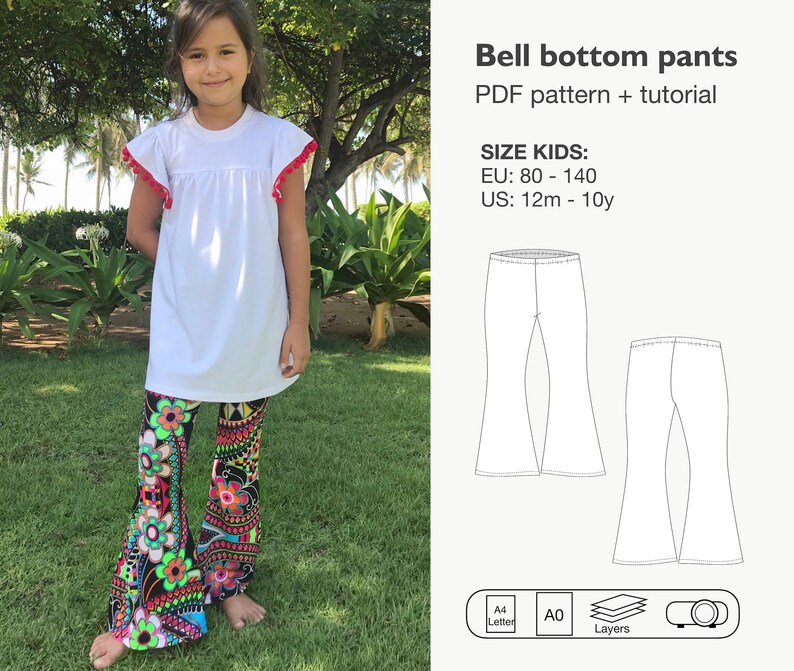 Bell Bottom Pants Pdf Sewing Pattern Bell Bottom Yoga Flare - Etsy