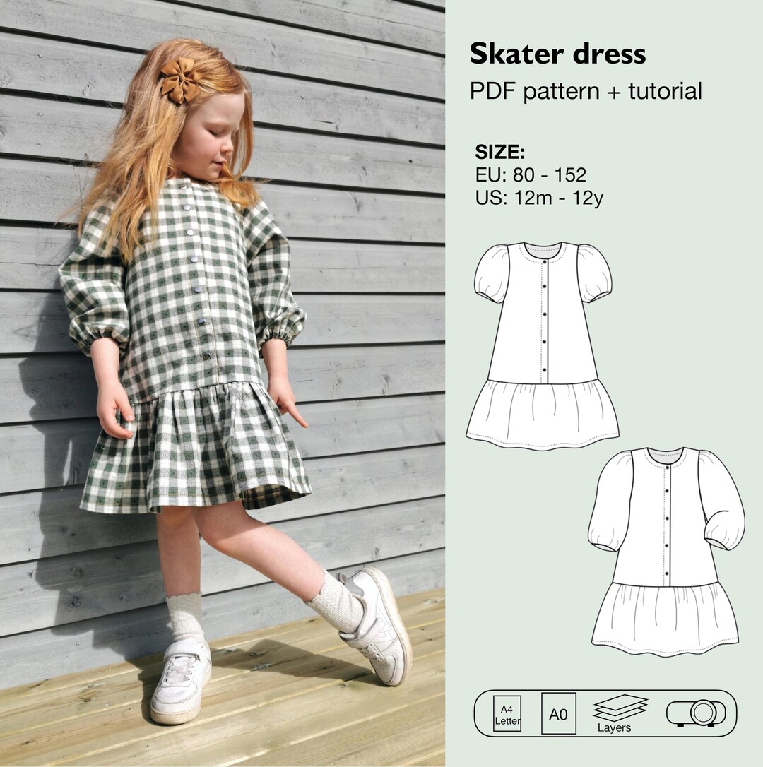 Girls Front Button Dress Sewing Pattern, Girls Dress Pdf Pattern ...