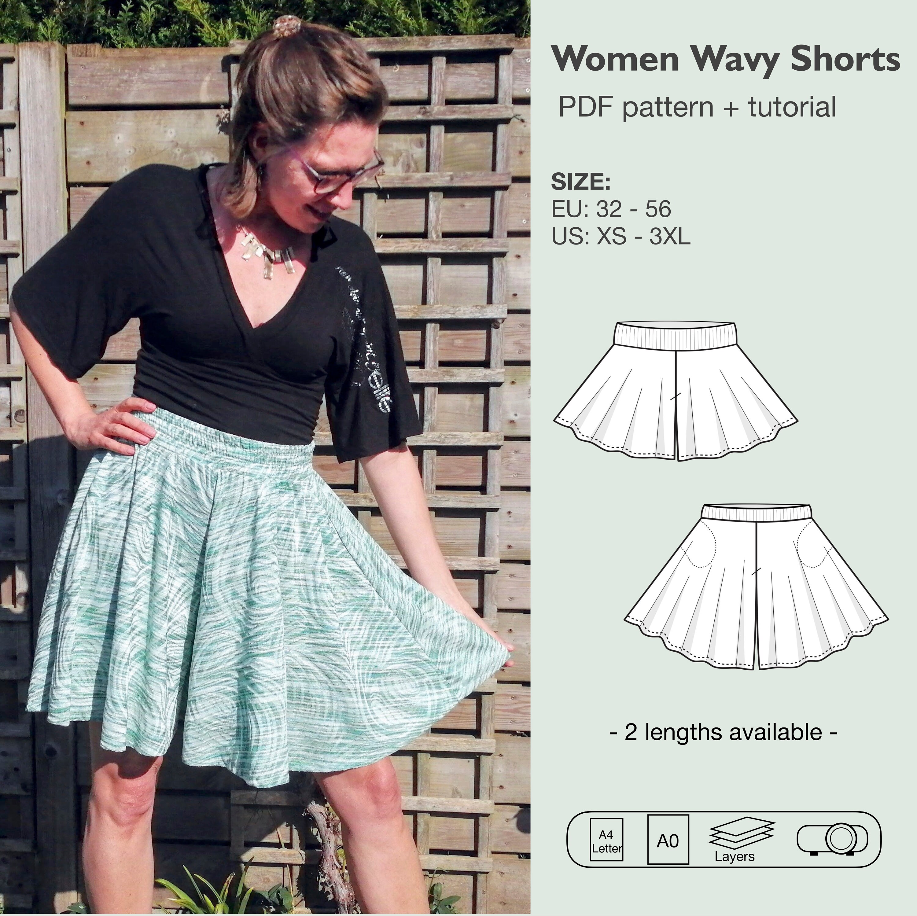 Women wavy shorts sewing pattern