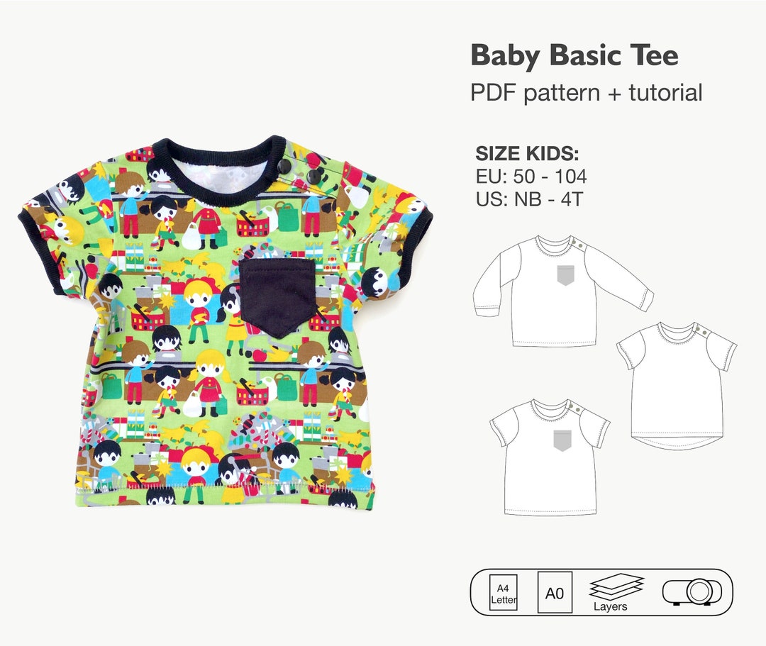 Baby Shirt Pattern NB - 4T, Baby Tee Pattern, Girls Shirt Sewing ...