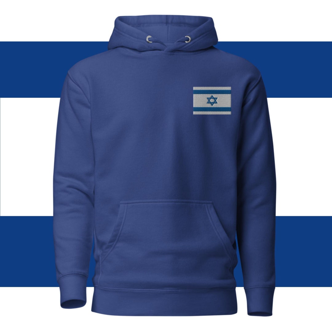 Israeli Flag Embroidered Casual Unisex Hoodie, Patriotic Nationalistic ...