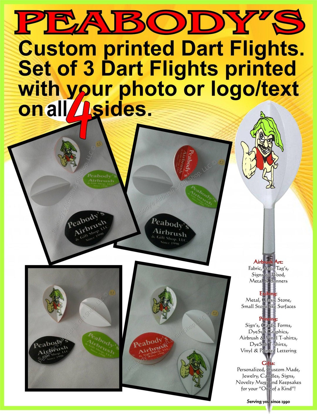 Custom Designed PEAR Dart Flight, 1 Set of 3 Flights, 4 Sided ...