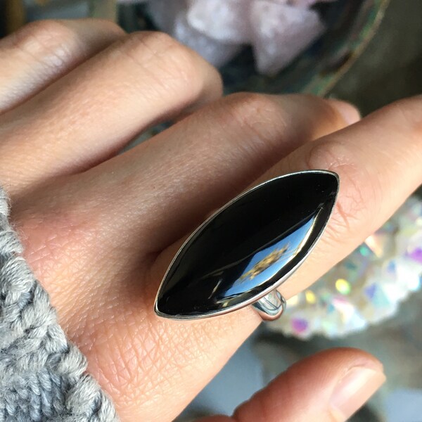 Large Silver and Onyx Ring - Etsy