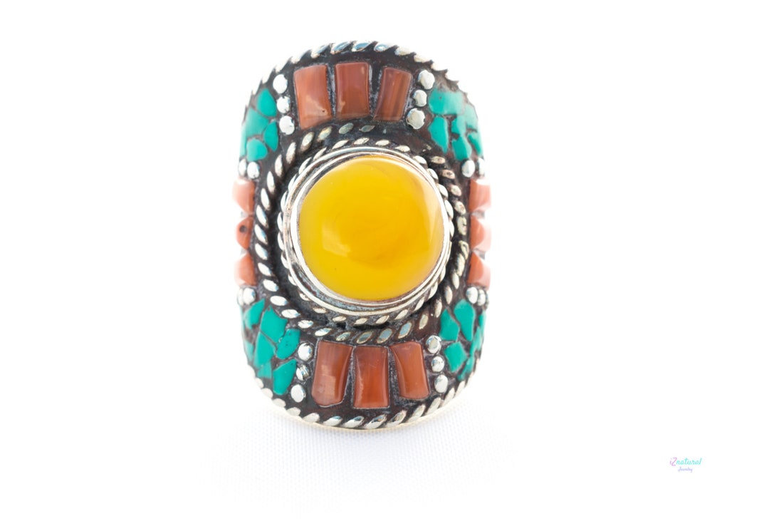 Ethnic Ring, Boho Hippie Style, Short Tube With Turquoise - Etsy