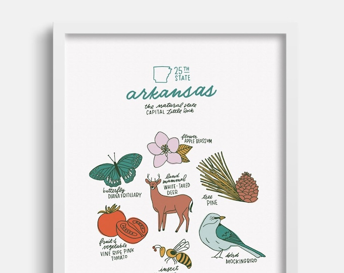 Arkansas State Symbols Illustration Print - Etsy