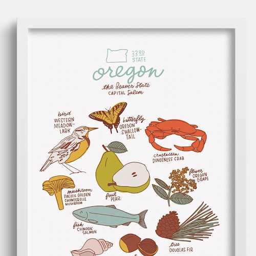 Oregon State Symbols Illustration Print - Etsy