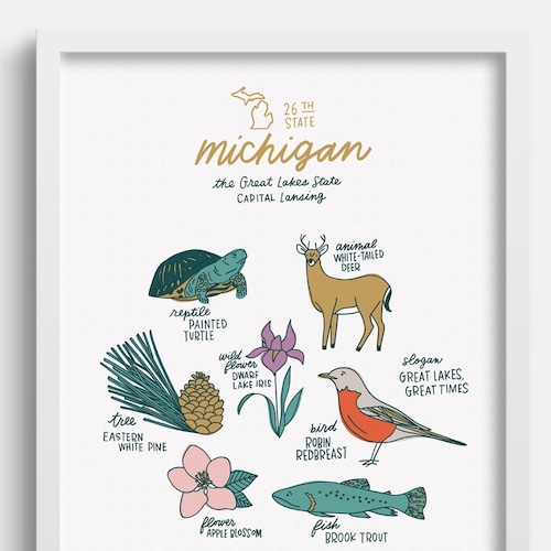 Michigan State Symbols Typology Poster Michigan State Wall - Etsy