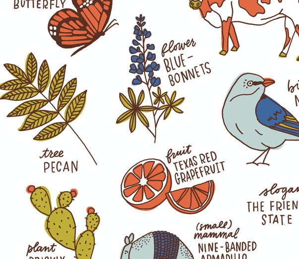 Texas State Symbols Illustration Print - Etsy