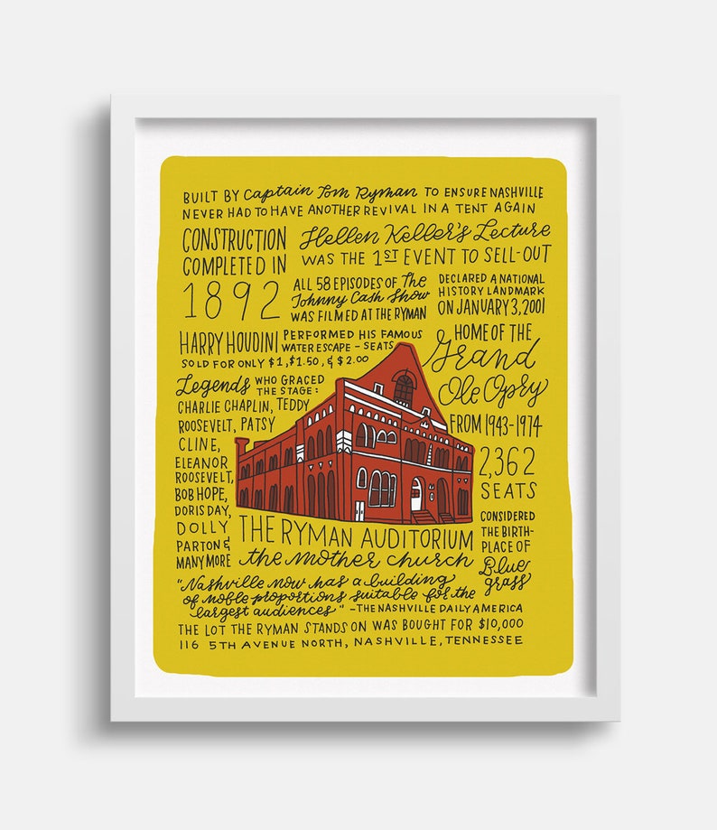 Ryman Auditorium Art Print, Nashville Tennessee Decor, Gift for ...