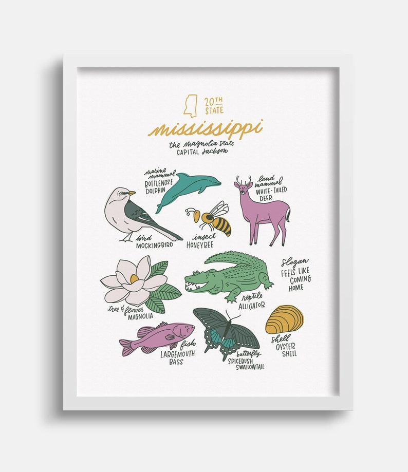 Mississippi State Symbols Illustration Print - Etsy