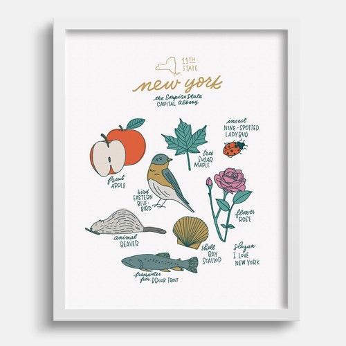 New York State Symbols Illustration Print - Etsy