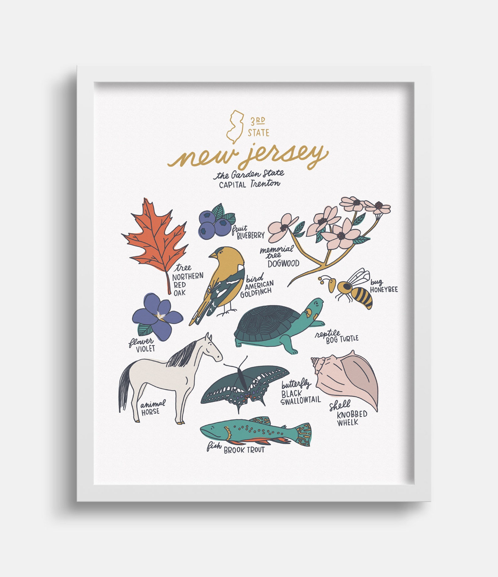 New Jersey State Symbols Illustration Print - Etsy