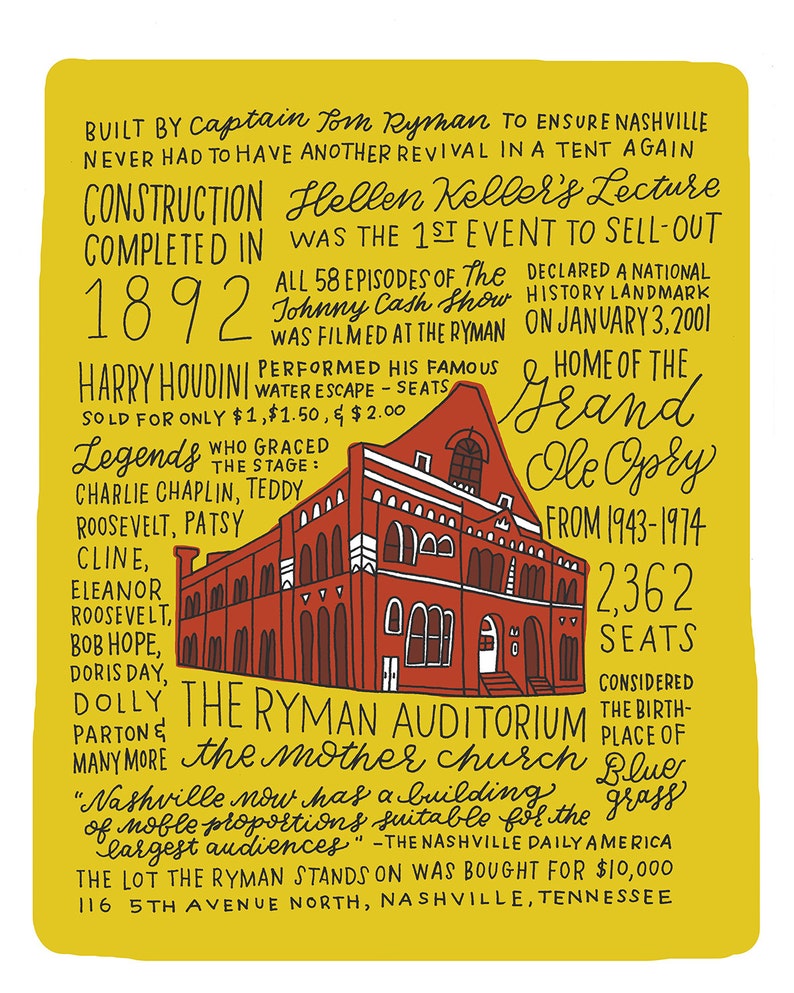 Ryman Auditorium Art Print, Nashville Tennessee Decor, Gift for ...