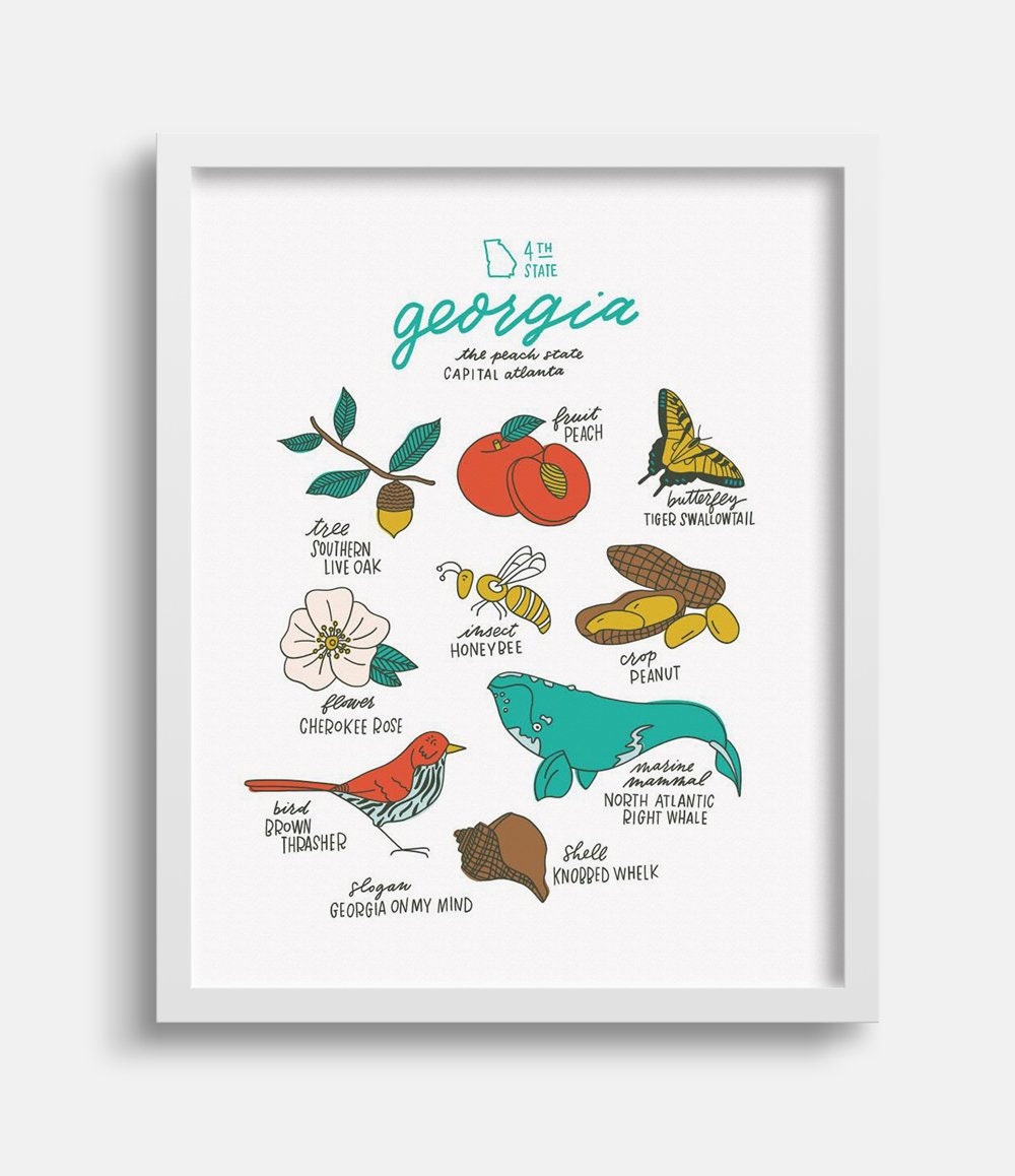 Georgia State Symbols Illustration Print - Etsy
