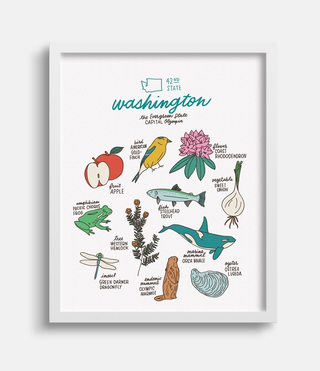 Washington State Symbol Art Print, Washington Art, Wall Decor ...