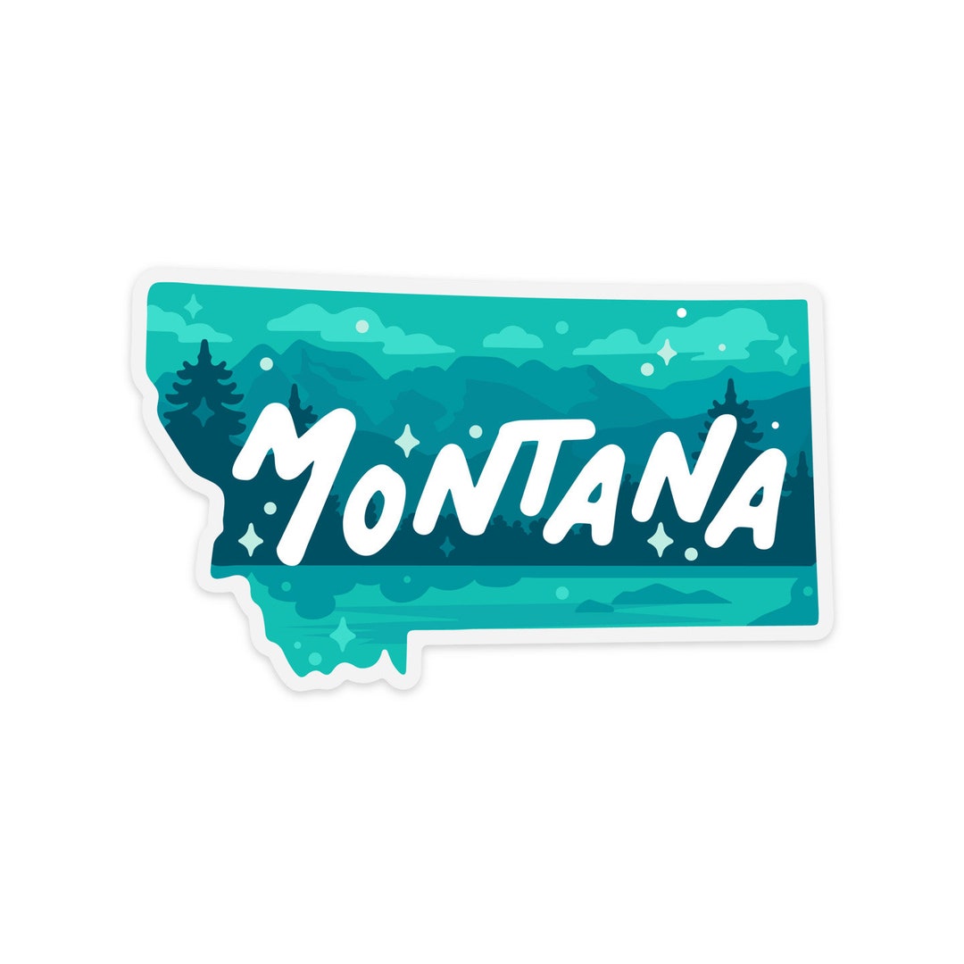 Montana State Shape Sticker W/ Illustration & Type - Etsy