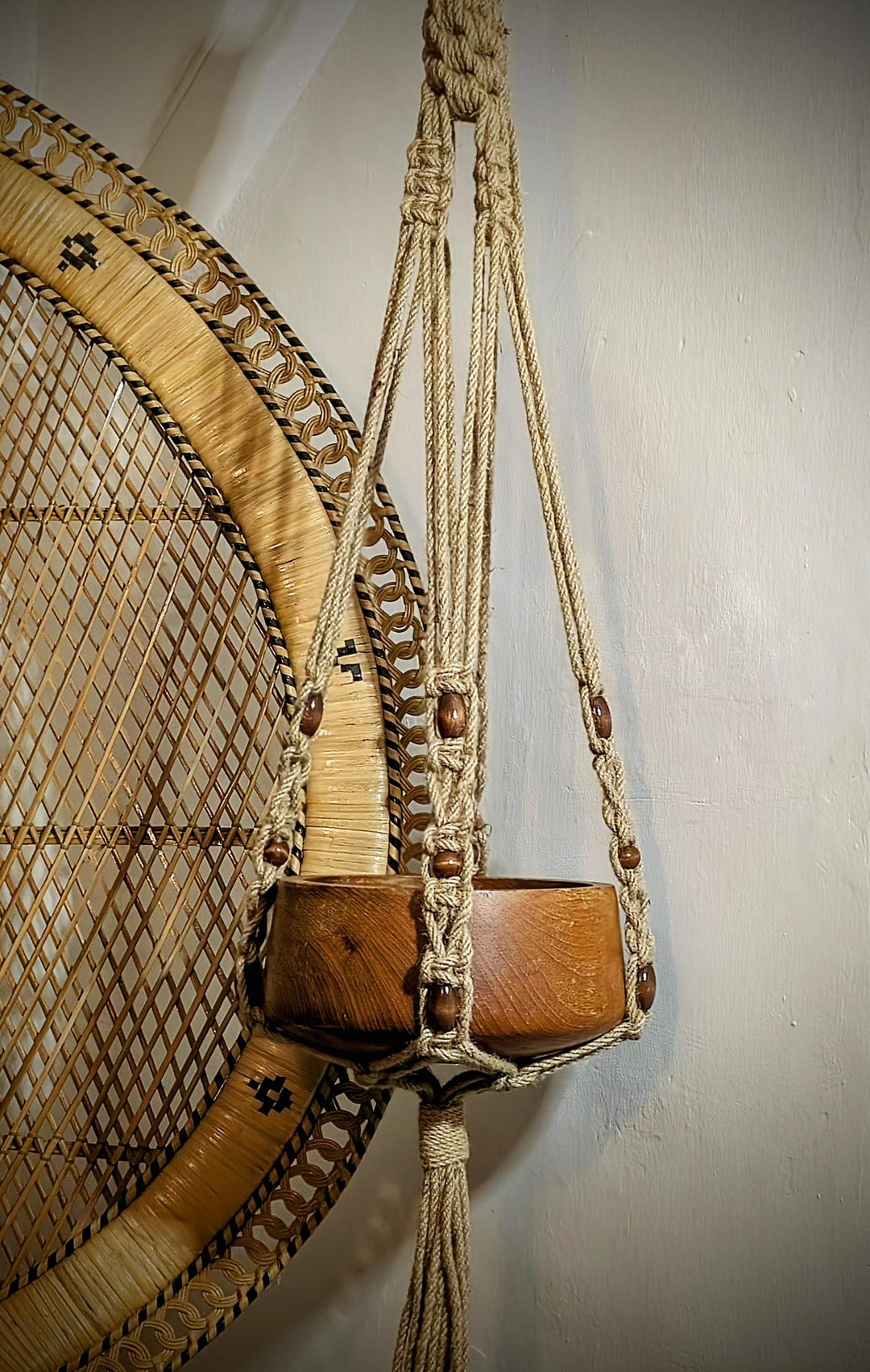 Jute Macrame Plant Hanger, Beaded Macrame Hanger, Natural Plant Hanger ...