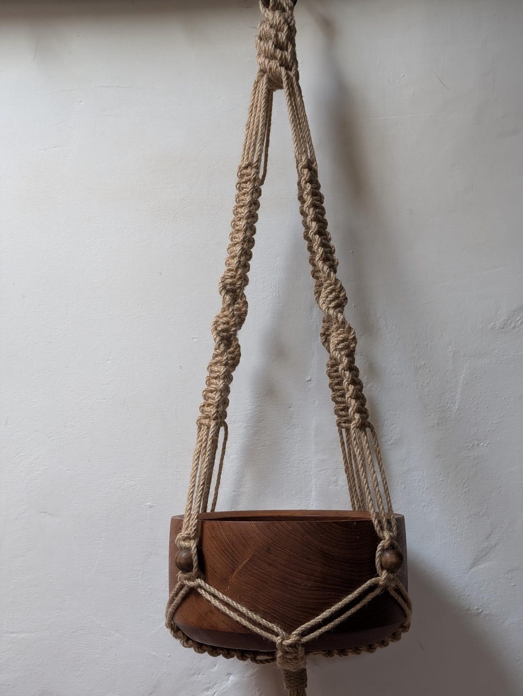 Jute Macrame Plant Hanger With Beads, Rustic Pot Holder Housewarming ...
