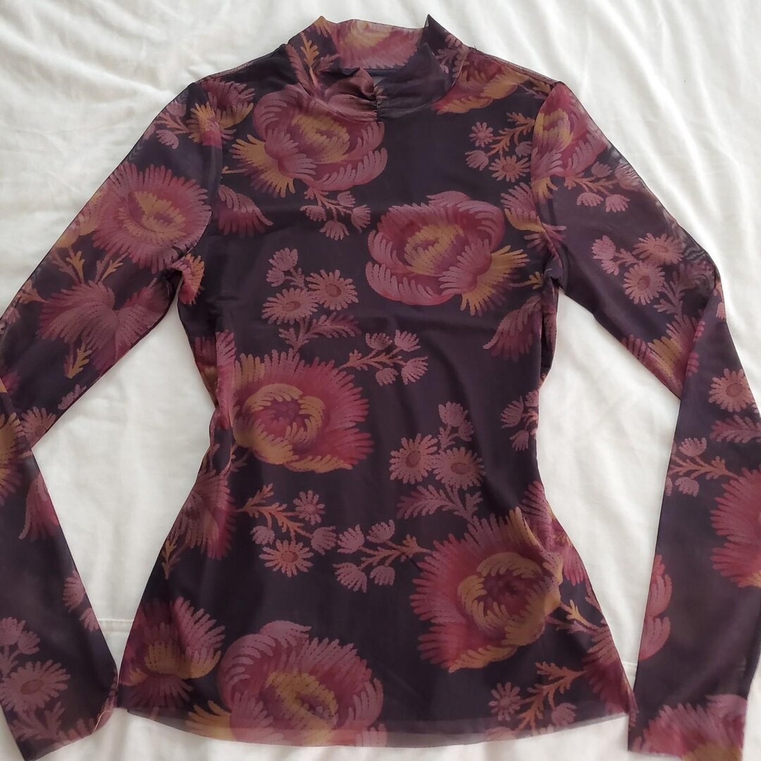 Y2K Ted Baker Sheer Mesh Top With Abstract Floral Print Archive - Etsy