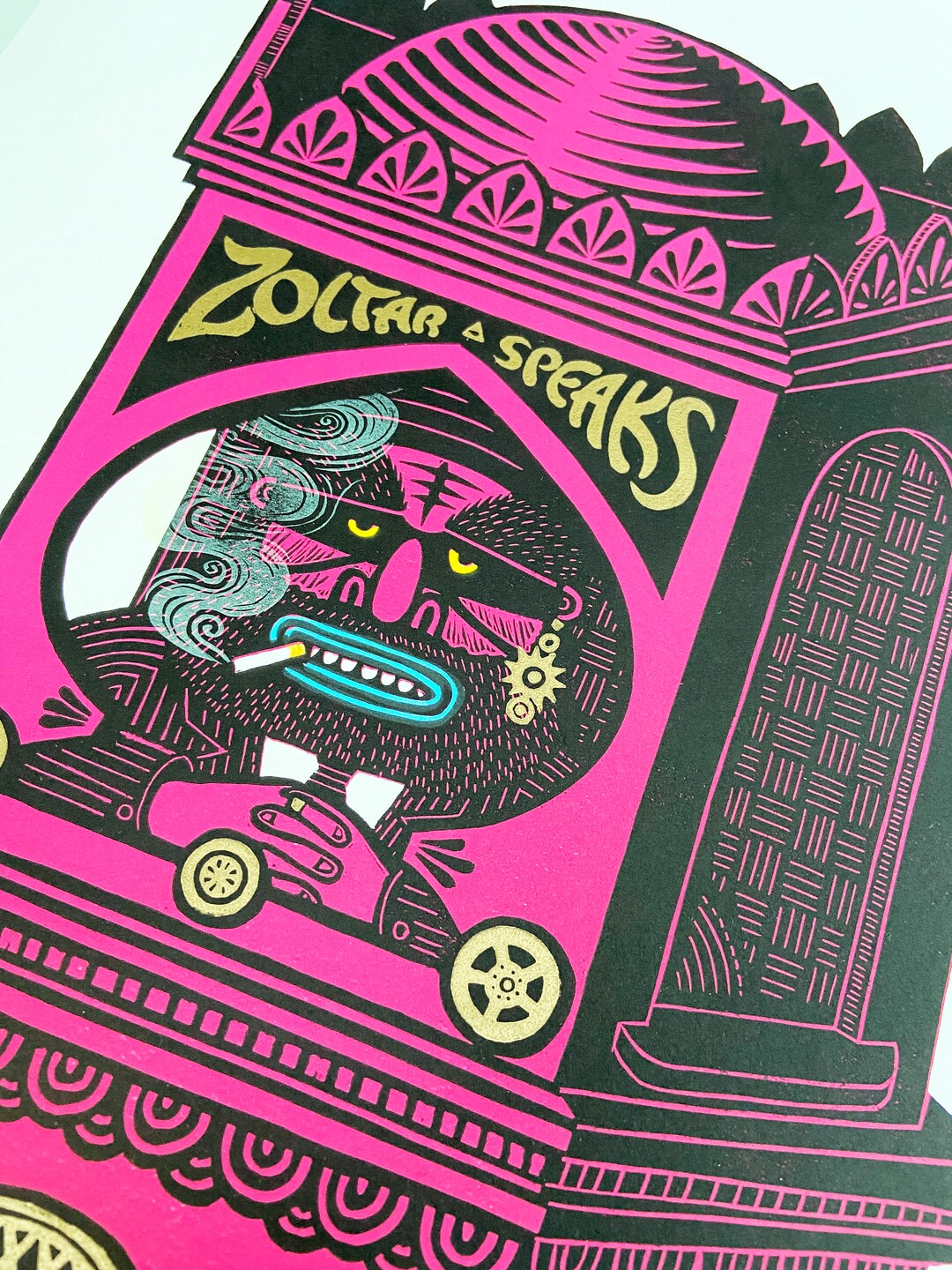 Zoltar Pink - Large Limited Edition Linocut Inspired by the Vintage ...