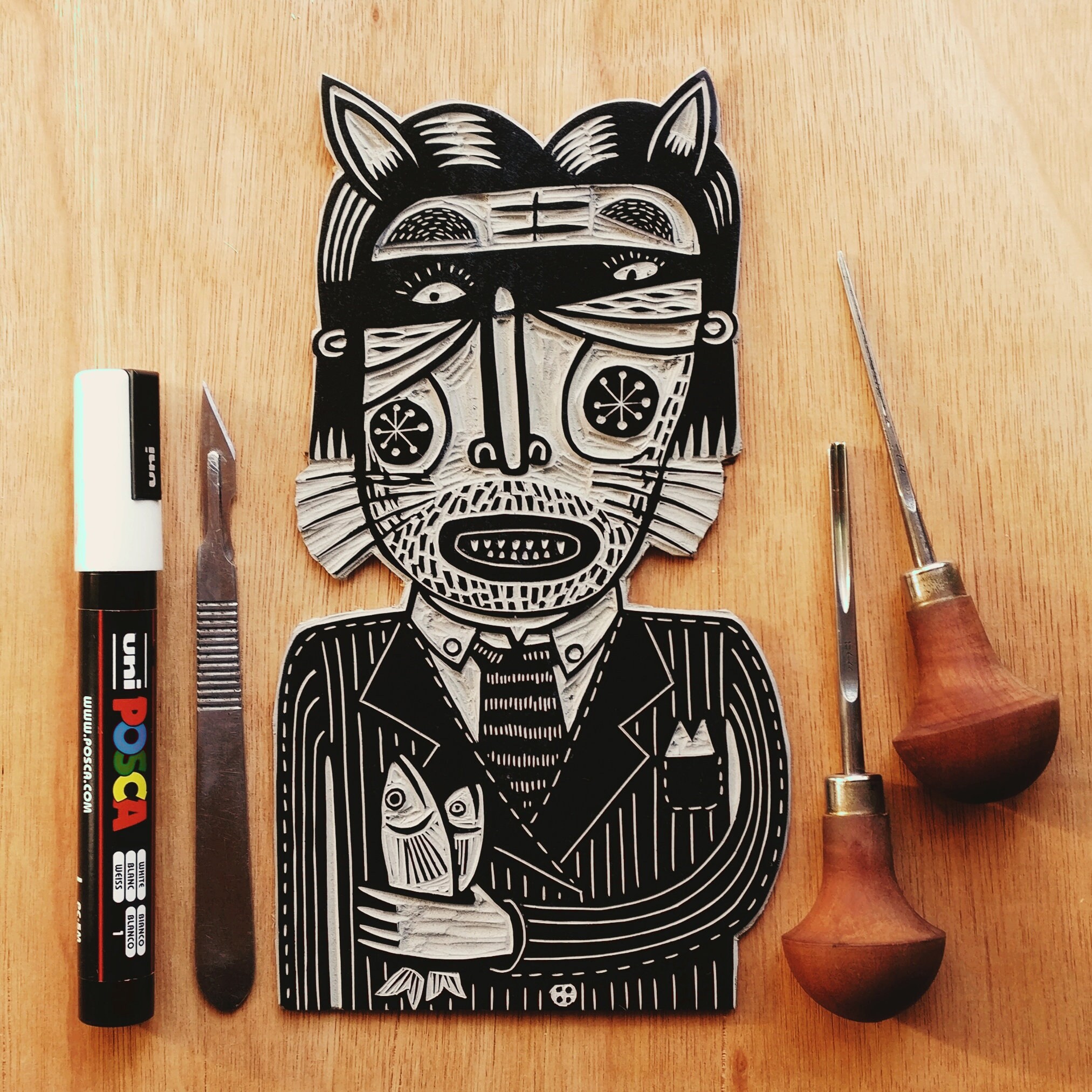Man Cat Limited Edition Linocut Handmade Print - Etsy