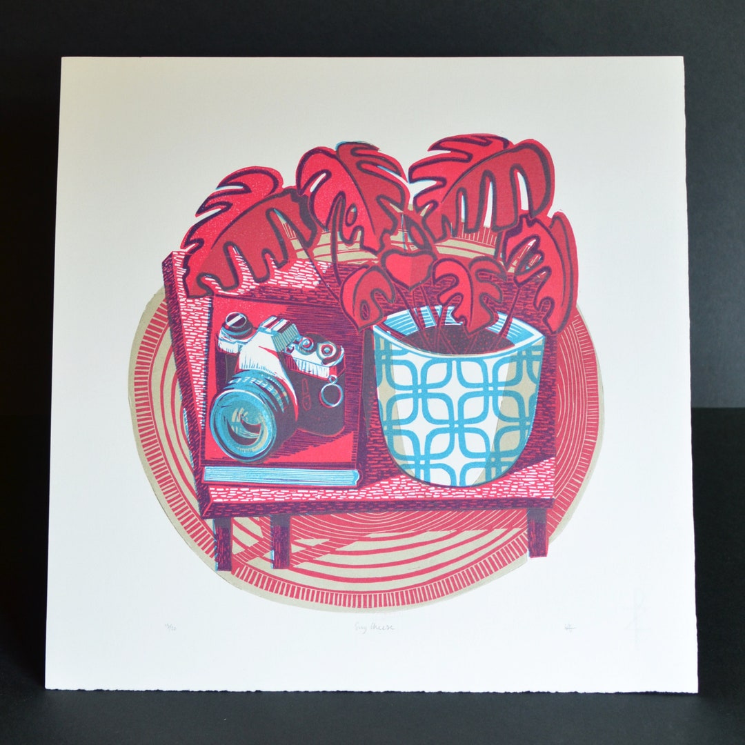 Say Cheese - Limited Edition Handmade Linocut Retro Abstract Style - Etsy
