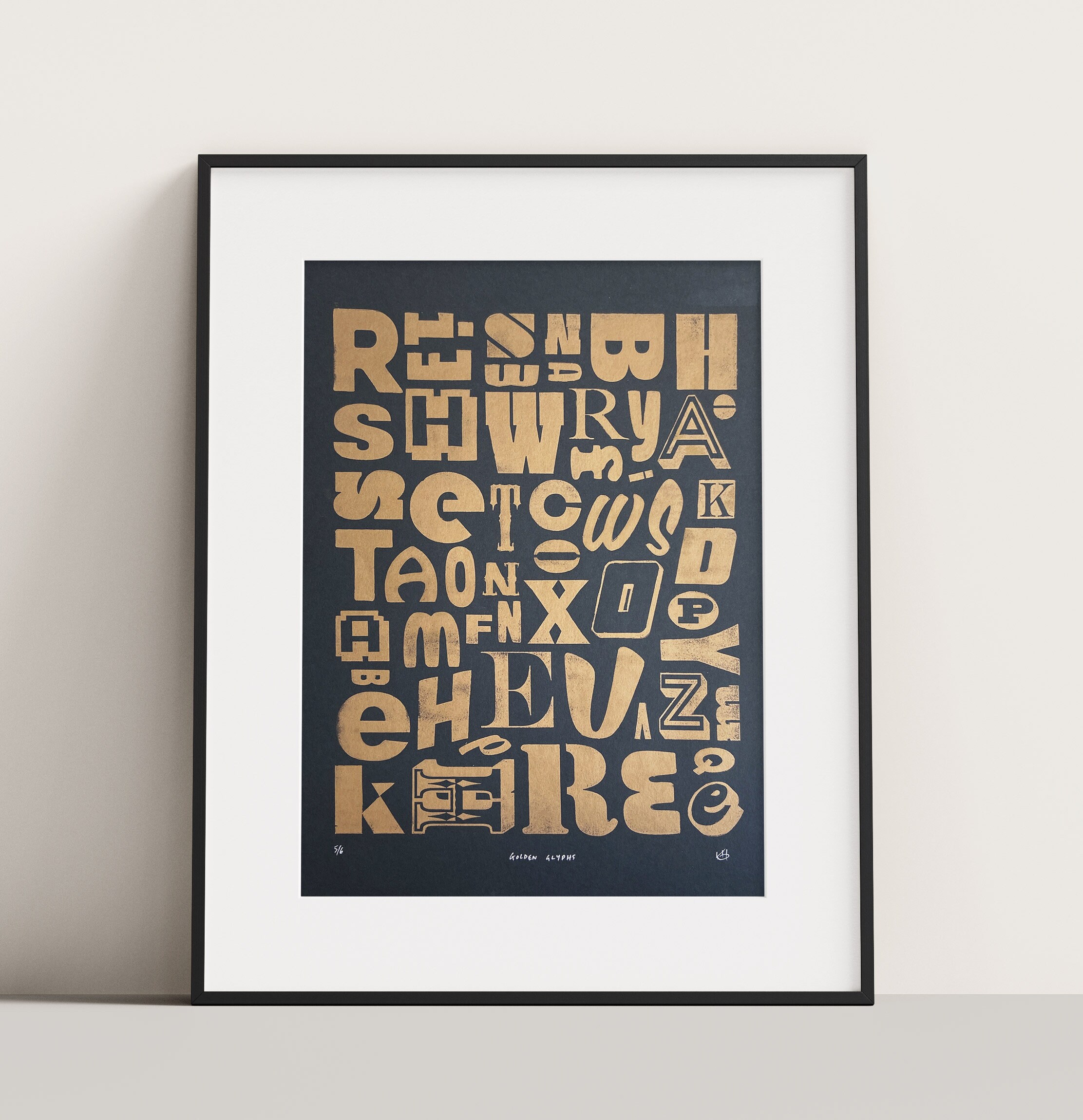 Golden Glyphs Limited Edition Linocut Typography Gold Ink - Etsy