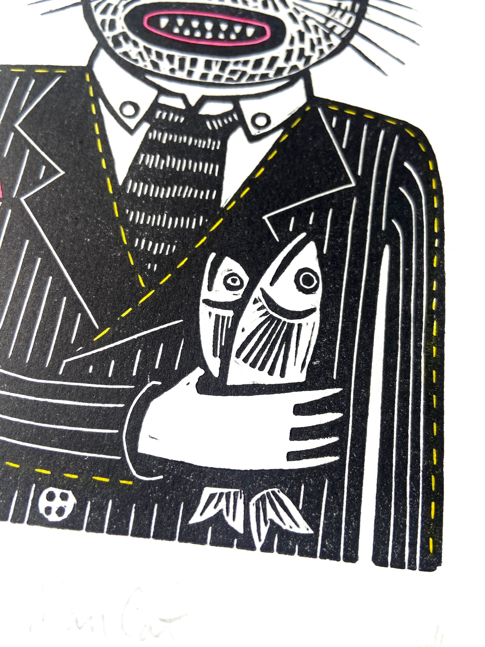 Man Cat Limited Edition Linocut Handmade Print - Etsy