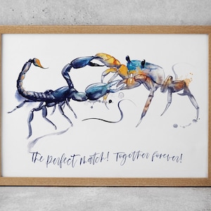 Scorpio Cancer Zodiac Watercolour Painting Scorpion Crab Starsign ...